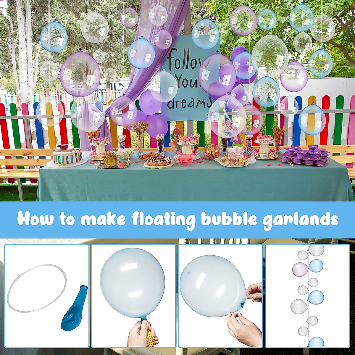 130 Pcs Transparent Balloons Clear Blue Purple Balloons Under The Sea Party Decorations Clear Bubble Mermaid Party Decoration Balloon for Birthday Party Wedding Supplies (10 Inch, 5 Inch)