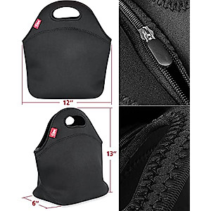 yookee home Waterproof Lunch Bag Double Layer Leakproof Neoprene Insulated Lunch Bag Freezable Black Reusable Thermal Lunch Cooler Tote Lunch Box for Boys Men Women Adult Kids for Work Outdoor