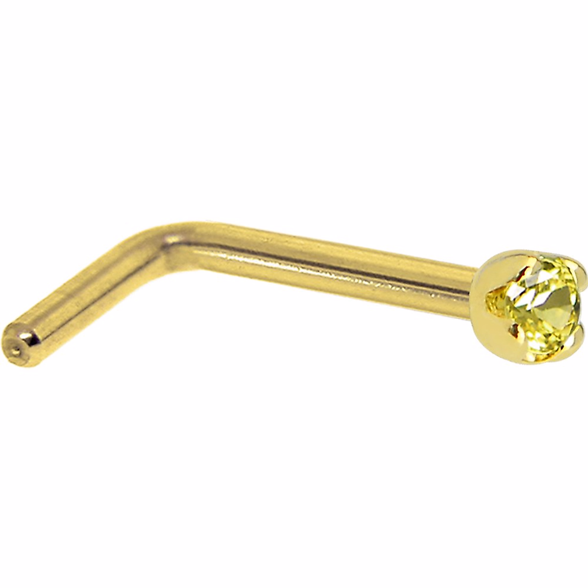 Body Candy Solid14k Yellow Gold 1.5mm (0.015 cttw) Genuine Yellow Diamond L Shaped Nose Stud Ring 18 Gauge 1/4"