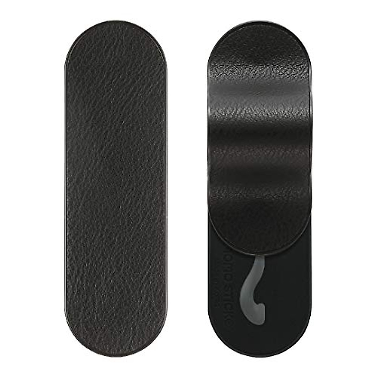 Momostick Flatstick, Cell Phone Finger Grip Strap Holder for Hand, Cell Phone Stand, New Slim Finger Loop Selfie Grip Compatible with Most Smartphones - Black (PU) Leather