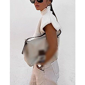 Hooever Women's Turtleneck Sleeveless Knitted Tank Tops Shoulder Pads Sweater Vest(White-S)