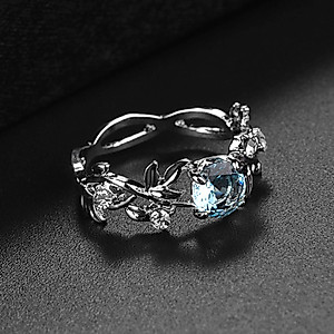 Rubyyouhe8 Women Creative Leaves Design Alloy Hollow Out Rhinestone Ring Charm JewelryRomantic Gift for Her Women Girls on Valentine's Day, Mother's Day, Birthdays -Sea Blue US 10