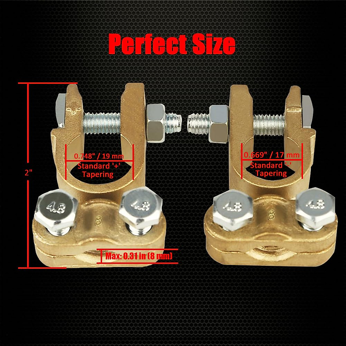 Ampper Brass Battery Terminals Connectors Clamps, Top Post Battery Terminal Protector Set for Marine Car Boat RV Vehicles (1 Pair)