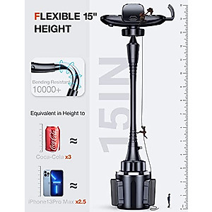 TORRAS [Truck Friendly 15in Car Cup Holder Phone Mount [Easily Install & Adjustable] Long Gooseneck Cupholder Cell Phone Mount for Car Truck Fit with iPhone 13 12 Pro Max Samsung Galaxy S22 S21 & All