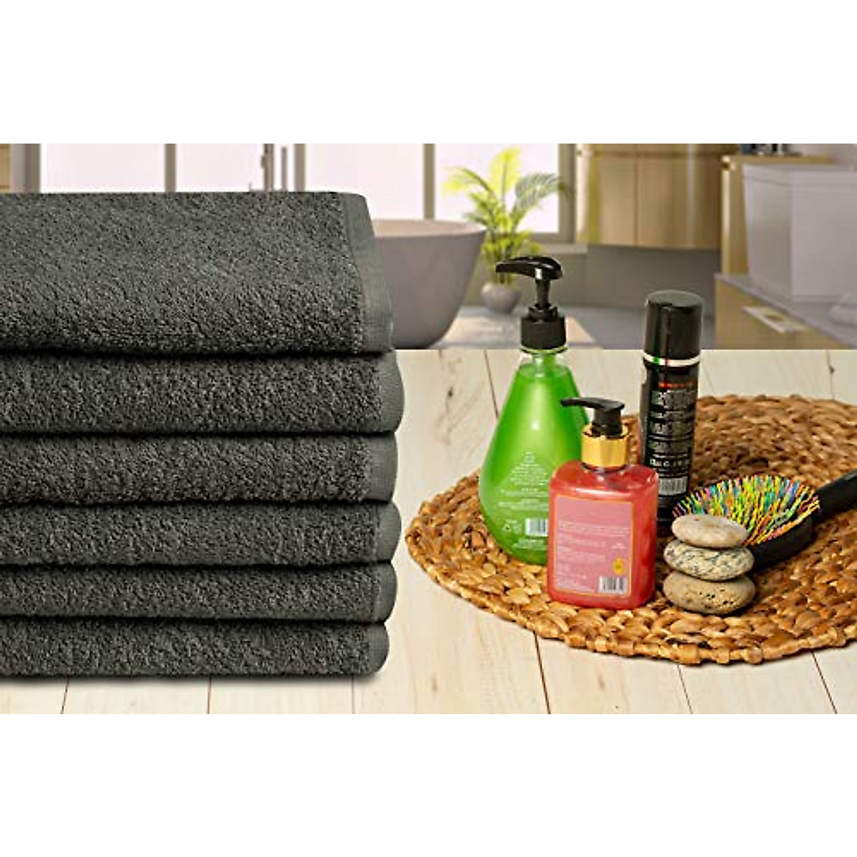 Cotton Bath Towels Set Grey 22" x 44" Pack of 6 Ultra Soft 100% Cotton Bath Towel Charcoal Grey Highly Absorbent Daily Usage Bath Towel Ideal for Pool Home Gym Spa Hotel
