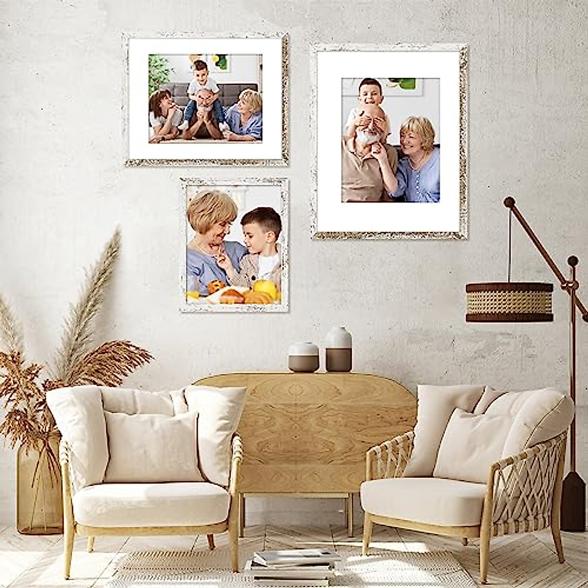 TWING Rustic Picture Frames 11x14 Set of 3, Distressed White Large Gallery Wall Frame Set Display Photos 8 x 10 with Mat or 11 x 14 without Mat Wall Mounting Display Composite Wood