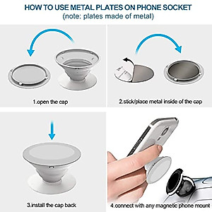 volport Pops Sticky Adhesive Replacement for Car Mount, 6 Pack 3M Dots VHB Sticker Pads Double Sided Tape for Magnetic Dashboard Cell Phone Holder Wall Socket Base with 2 Pack Round Metal Plate Discs