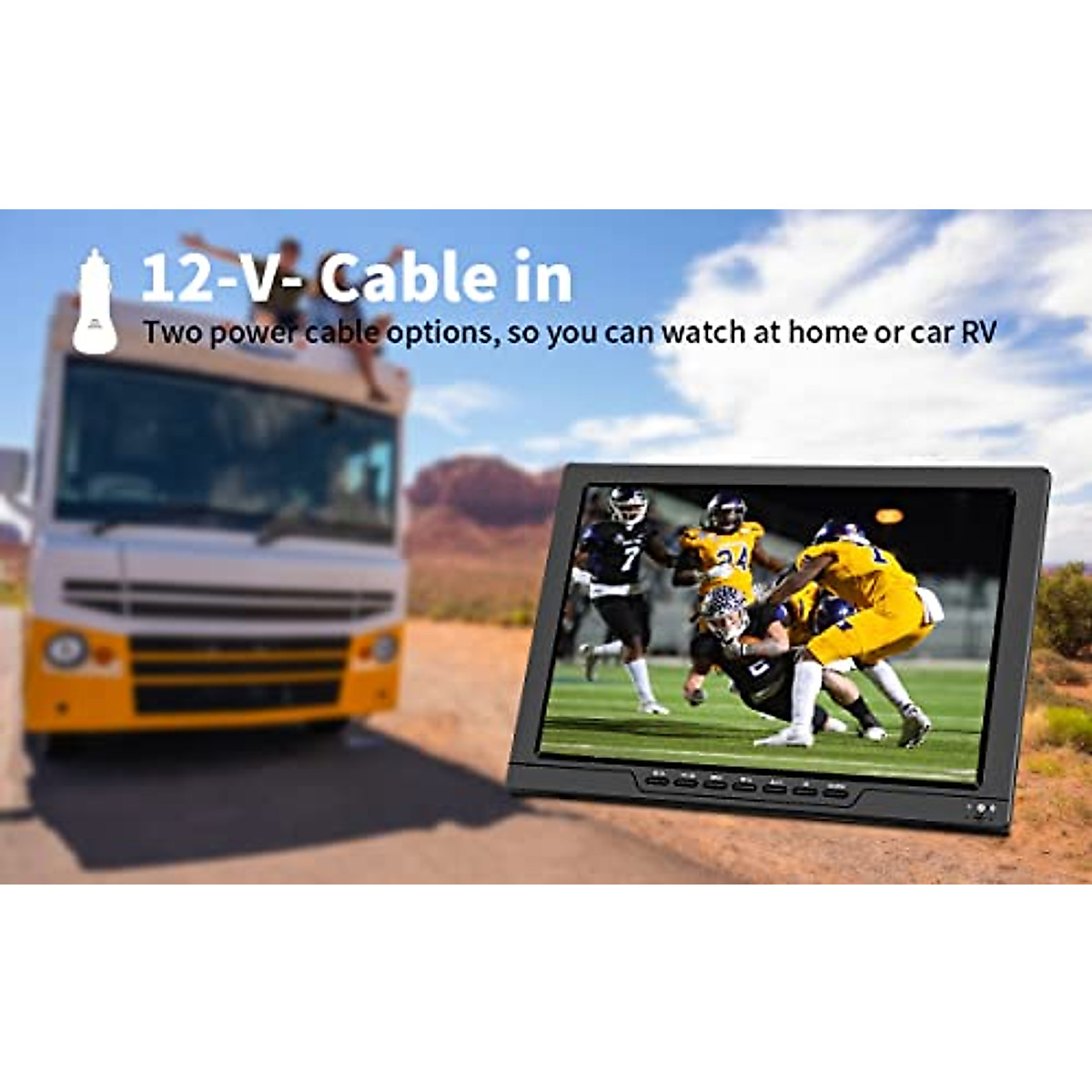 13.3inch Rechargeable Battery TV, Support/Car/Travel/Hurricane/Small ATSC Digital TV and Playback USB/AV in/HDMI in Port, Remote Control Function