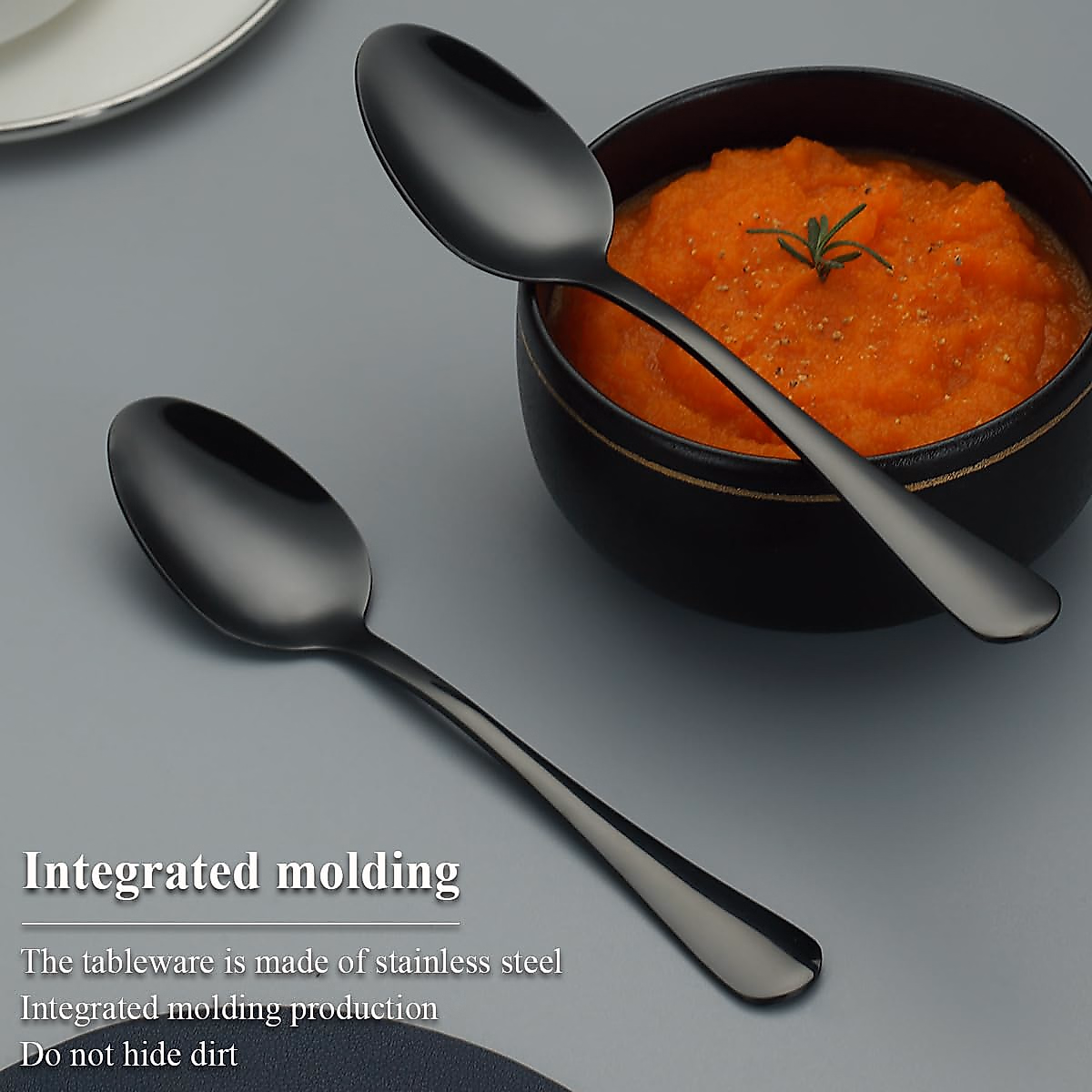 Evanda Black Dinner Spoons 12 Pieces, Black Titanium Plating Stainless Steel 7.28inch Spoons, Dessert Spoons, Table Spoon, Soup Spoons, Easy To Clean, Dishwasher Safe