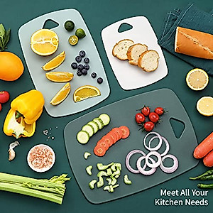 Plastic Cutting Board Set of 3 Different Sizes, Cutting Boards for Kitchen Dishwasher Safe, Thick Chopping Board for Meat, Veggies, Fruits, Reversible Use, Easy to Clean, Green