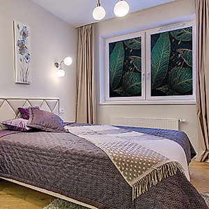 BoeHiop Window Privacy Film, Luxury Gold Green Palm Leaves Frosted Window Clings, Decorative Glass Covering Decals, Non-Adhesive Vinyl, 17.7 x 23.6 in