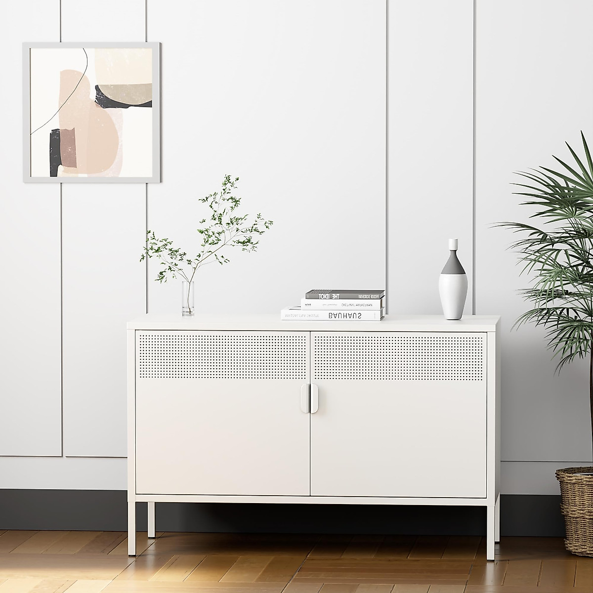 Washsemba 2 Door Metal Accent Cabinet,White Metal Storage Cabinet with Adjustable Shelf,2-Tier Office Cabinet,Multipurpose Metal Locker Storage Cabinet for Office Home(White, 25''H)