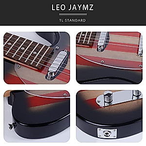 Leo Jaymz TL Style Electric Guitar with US Flag Design - High Gloss Mahogany Body and Hard Maple Neck - High Transparent Acrylic Pickguard (US Flag, Deluxe)
