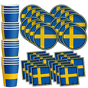 Swedish Flag Birthday Party Supplies Set Plates Napkins Cups Tableware Kit for 16