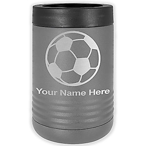 LaserGram Double Wall Insulated Beverage Can Holder, Soccer Ball, Personalized Engraving Included (Standard Can, Gray)