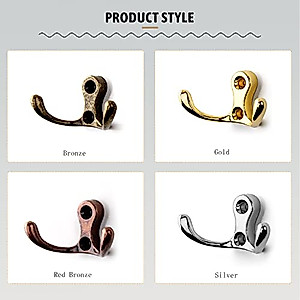 MroMax Dual Prong Coat Hooks Wall Mounted Retro Double Hooks Utility Hook for Coat Scarf Bag Towel Key Cap Cup Hat 1.18" x 2.17" x 1.18"(L x W x H) Bronze Tone 4pcs