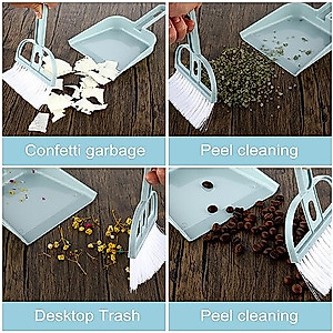 Mini Broom and Dustpan Set, Small Dust Pans with Brush Hand Broom Dustpan Brush Dust Pan and Broom/Dustpan Combo Set for Desk, Countertop, Sofa, Key Board Office, Kitchen, Pet Nest (Blue)