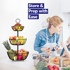 Riccle Fruit Basket For Kitchen Counter - 3 Tier Fruit Basket - Triple Layer Metal Wire Fruit Bowl For Kitchen Counter top - Three Tiered Fruit Holder For Kitchen, Produce, Vegetables