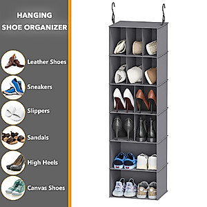 SpaceAid 2 Pack Hanging Closet Organizer and Storage with Dividers, 24 Compartments Hanging Shoe Shelves for Closet, Wardrobe, RV, Garment Rack - Grey