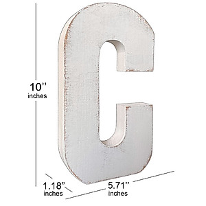 ABELOTS Large Wood Letter Distressed White Wash Alphabet Wall Décor Monogram Letter Alphabet Letters Free Standing Letters Wall Letters (C)