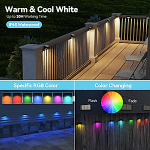 Bridika Solar Fence Lights, Outdoor Waterproof Warm White & Color Glow LED, Solar Outdoor Wall Lights for Backyard, Patio, Deck Railing, Stair Handrail, Pool and Wall (8 Packs)