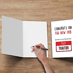 Funny New Job Card for Coworker, Hilarious Leaving Card for Colleague, Unique Going Away Card for Him Her, “HELLO MY NAME IS TRAITOR.”