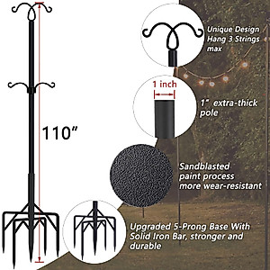 RINLAIN String Light Poles 2 Pack,110IN Height Adjustable Metal Stand Pole with Hooks for Hanging String Lights,Garden, Backyard,Patio Lighting Stand for Parties,Wedding