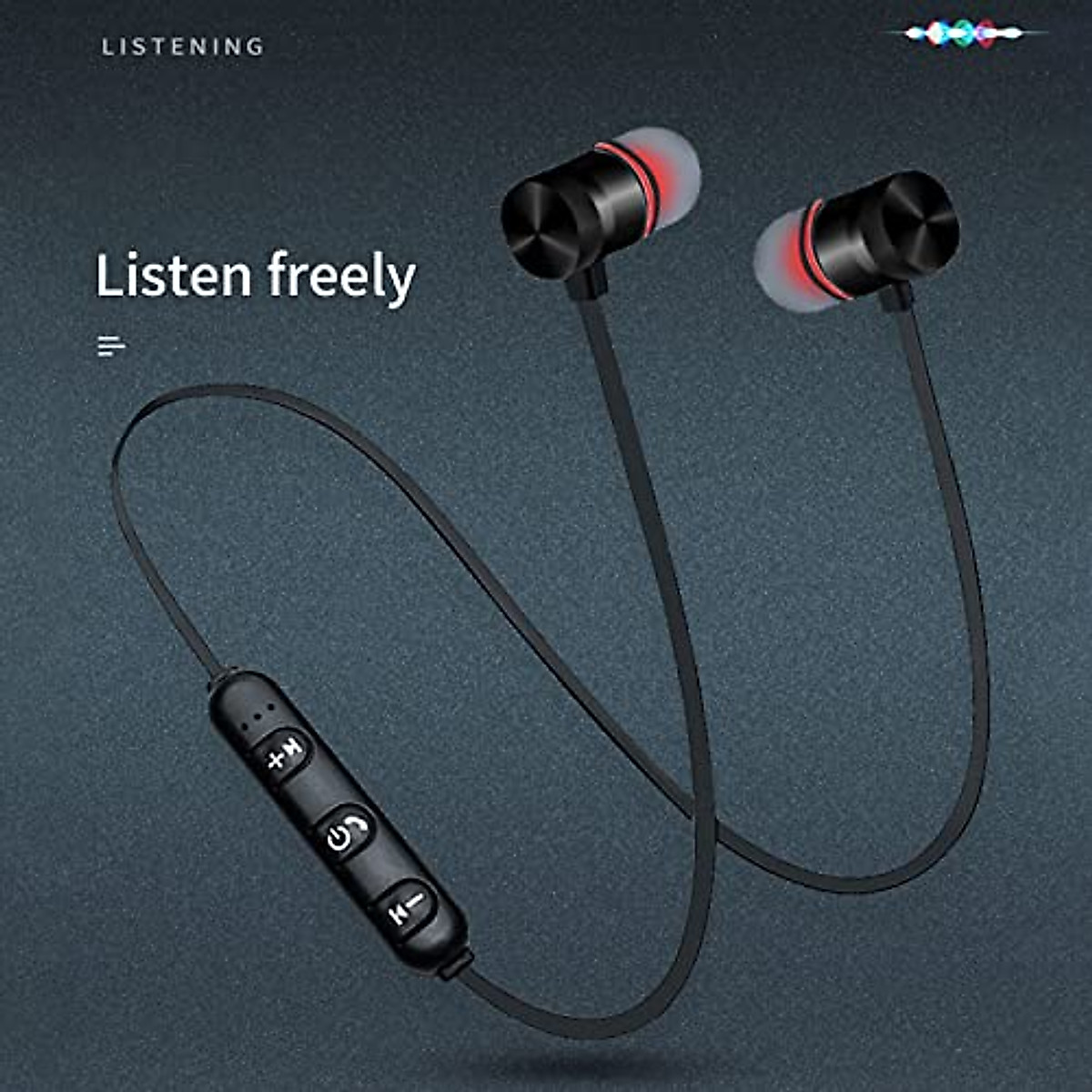 Haibinsuo Bluetooth Headphones, in-Ear Hanging Neck Running Stereo Magnetic Headphones, Noise Reduction Lower Power Consumption Wireless Earphone for Sports  Black