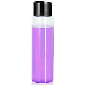 JUVITUS 12 oz Professional Clear Cylinder PET Plastic Bottles Wide Black Disc Cap (6 Pack) BPA Free Refillable Empty Storage Containers