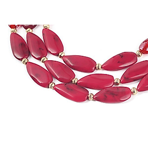 Bocar 3 Layer Beads Statement 24.5" Necklace for Women (NK-10539-Red)