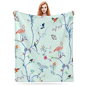 Super Soft Flannel Blanket with Flower-and-Bird Pattern on Branches 50 X 40 Inch Comfortable and Light Blanket is Suitable for Sofa Decoration Travel.