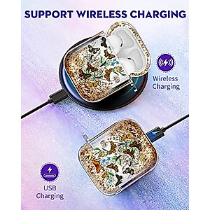 Kokaaee for Airpod Case 2nd & 1st Generation Cover Kawaii Funda Cute Aesthetic Girls Women Protector Liquid Glitter Bling Sparkly Butterfly Design Estuche Keychain Girly for Apple Air Pod 1/2 Gen