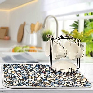 Colorful Stone Texture Dish Drying Mats 16 x 18 Inch Super Absorbent Microfiber Dish Drainer Rack Mats Soft Heat Resistant Drying Protector Pad for Kitchen Counter Sinks Dining Table