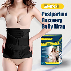 3 in 1 Postpartum Belly Band - Postpartum Belly Support Recovery Wrap, After Birth Brace, Slimming Girdles, Body Shaper Waist Shapewear, Post Surgery Pregnancy Belly Support Band (S/M, Black)