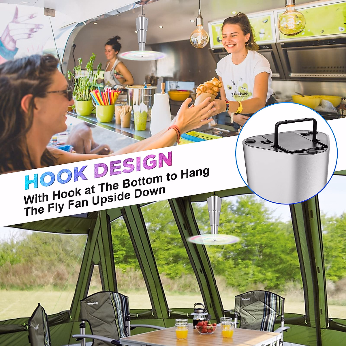 chemotex Fly Fan for Tables Fly Fan for Outdoor Keeps Flies Away Fly Repellent Fans for Outdoor Table Top Bug Repellent Fan with Holographic Blades for Outside, Picnic (Silver, 3Packs)