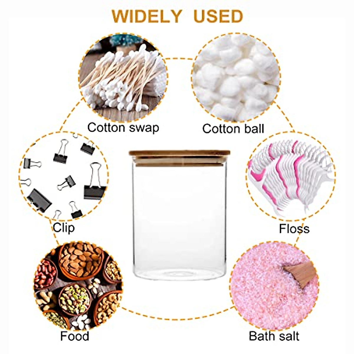 Qtip Holder, Glass Bathroom Canisters with Bamboo Lid, Cotton Ball Holder with Tray, Apothecary Jars for Cotton Swabs, Floss, Bathroom Accessories Storage Organizer (2 Pack)