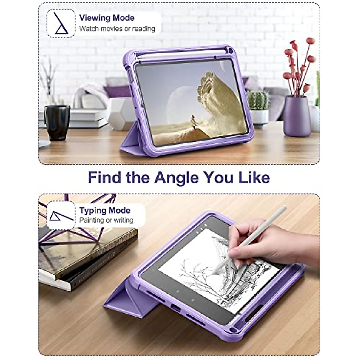 ONPINT Case for iPad Mini 6 2021, [Built in Screen Protector] [Auto Sleep/Wake] [Pencil Holder] Lightweight Leather Case Flip Cover with Stand for iPad Mini 6th Gen 8.3 Inch, Purple