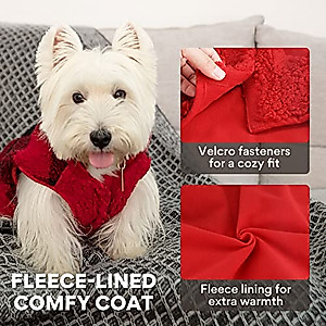 Dog Coats Extra Warm Dog Jacket Fleece Cold Weather Dog Fleece Vest Velcro Opening for Harness Cute Cat Clothes Puppy Coats (Red, XL)