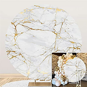 Leowefowa Polyester Normcore Grey Gold Marble Texture Round Backdrop 7x7ft Themed Birthday Background for Photography Baby Shower Bridal Shower Banner Anniversary Events Activities Photo Props