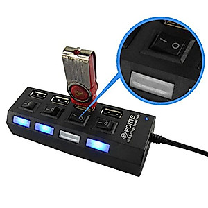 Lysee Data Cables - USB Hub 3.0 4 Port USB 2.0 Hub Splitter with ON/Off Switch Multi USB C High Speed for PC Computer Accessories - (Color: Black)