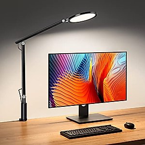 UPERGO LED Desk Lamp,Clip-on Desk Light for home office,Swing Arm Table Lamp with Clamp,Study,Computer,Task Lamp,Workbench Drafting,Video Conferencing lighting,Adjustable Brightness, Color Temperature