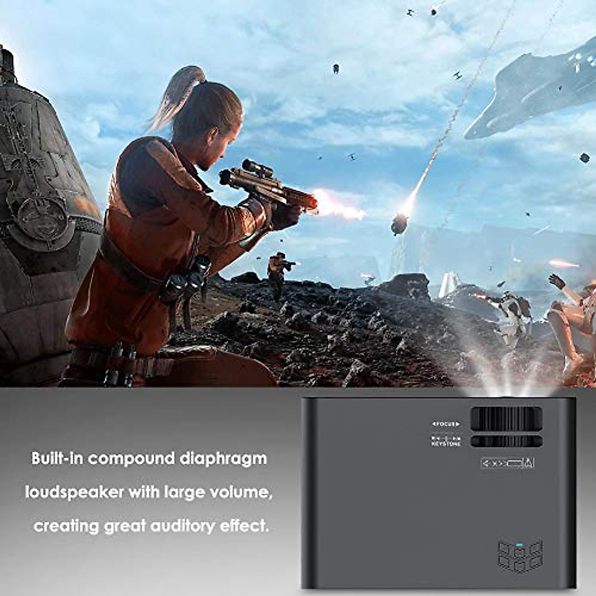 Video Projector, 800x480P 1500 Brightness 1000:1 Contrast HD LED Movie Projector Support Red Blue 3D, Mini Portable Projector Home Theater Support Dual USB/HDMI/VGA/AV/KTV(Black)