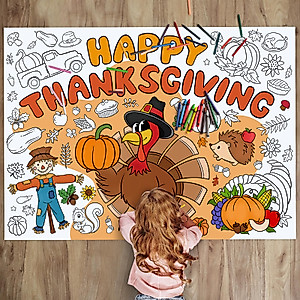 Fall Thanksgiving Coloring Poster 43.3x31.5 Inches Giant Drawing Paper Crafts for Kids Table Decorations, Color Your Own Autumn Crafts Mats for Thankful Activity Happy Thanksgiving Pumpkin Turkey