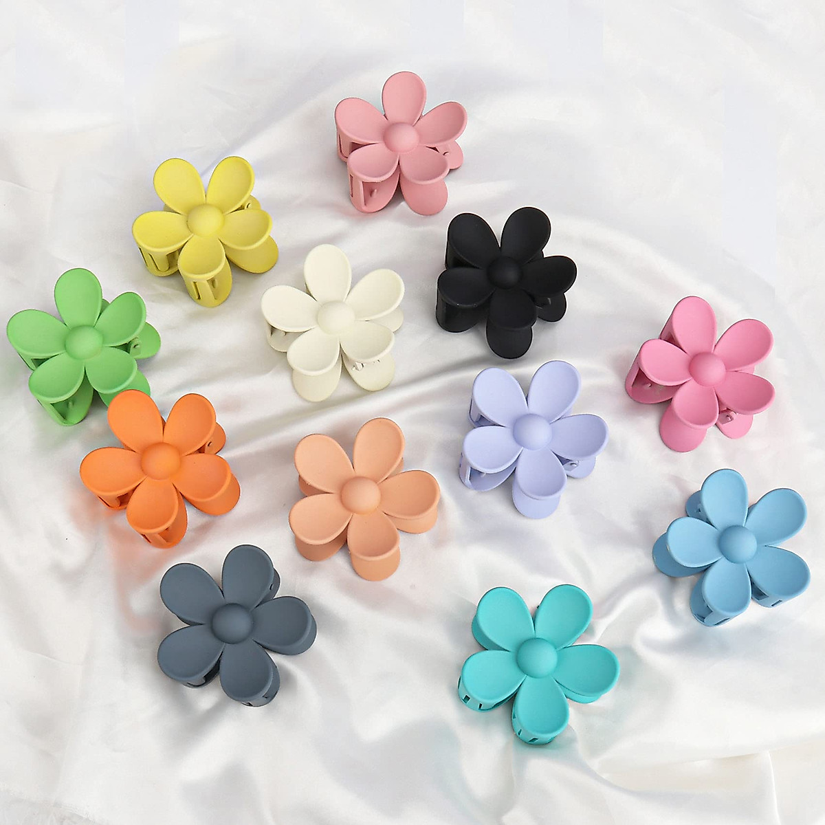 12 Pieces Flower Claw Clips Large Jaw Clips for Women Girls Thick Hair 12 Colors Matte Big Clips Non Slip Strong Hold Hair Catch Clamps Barrettes Headwear Accessories for Thin Hair