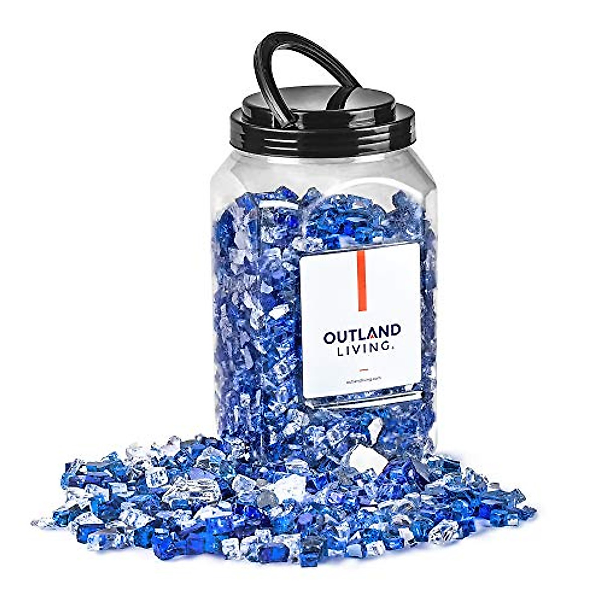 Outland Living Tempered Fire Glass Rocks 1/2 inch | Fire Pit Pellets for Indoor and Outdoor Natural or Propane Fireplaces, Fire Bowls | 10 Pound Jar (Marina Mix)