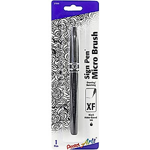 Pentel Arts Sign Pen W/Micro Brush Tip-Black