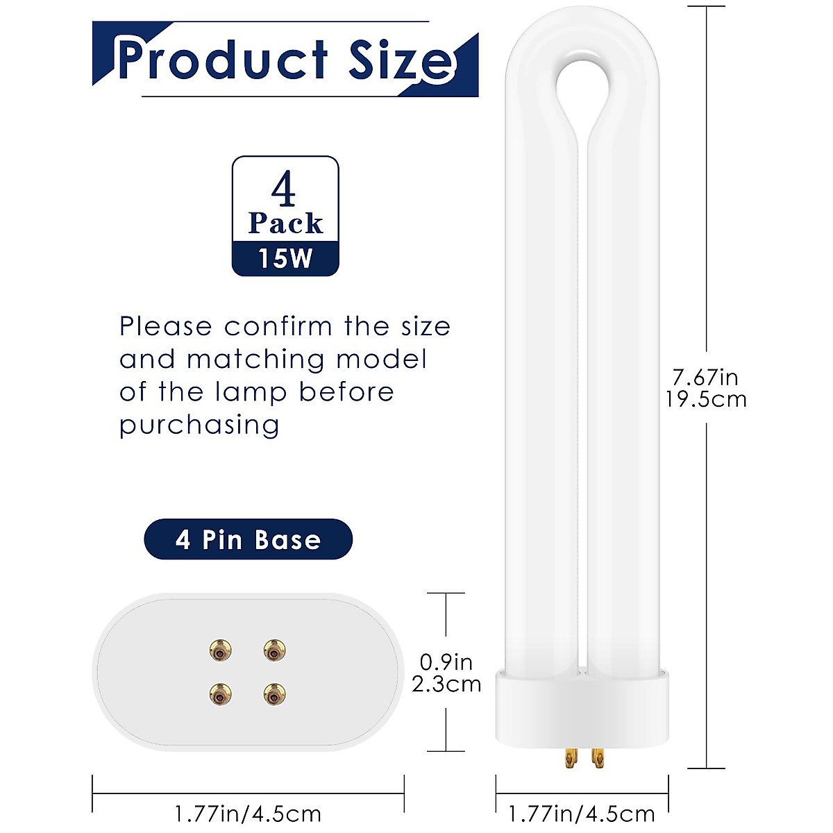 PACETAP 4 Pack Replacement Bulbs FUL15W BL with 4 Pin Base, Indoor Outdoor 15W U Shape Lamp Tube Compatible with T6 T8 T9