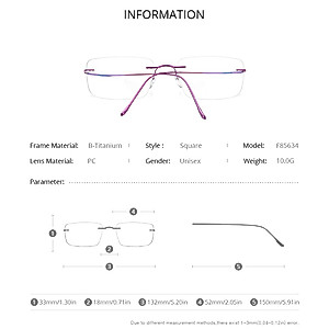 FONEX Titanium Glasses Frame,Rimless Frameless Optical Eyewear Eyeglasses for Men and Women F85634 (Silver)