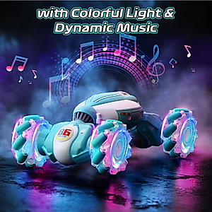 YTKIH Gesture Sensing RC Stunt Car, Best Birthday Gift Ideas for Boys 6-12, Toys for Boys Age 8/9/10/11/12, 4WD 2.4GHz Remote Control Twist Car with Light & Music, Off Road 360° Rotating