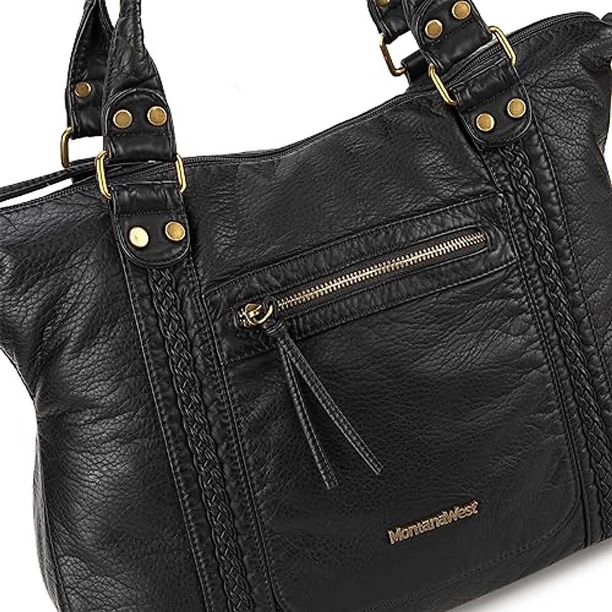 Montana West Washed Leather Crossbody Bags for women Trendy Hobo Bags Soft Purses for Women Work Tote Bags MWC-217BK